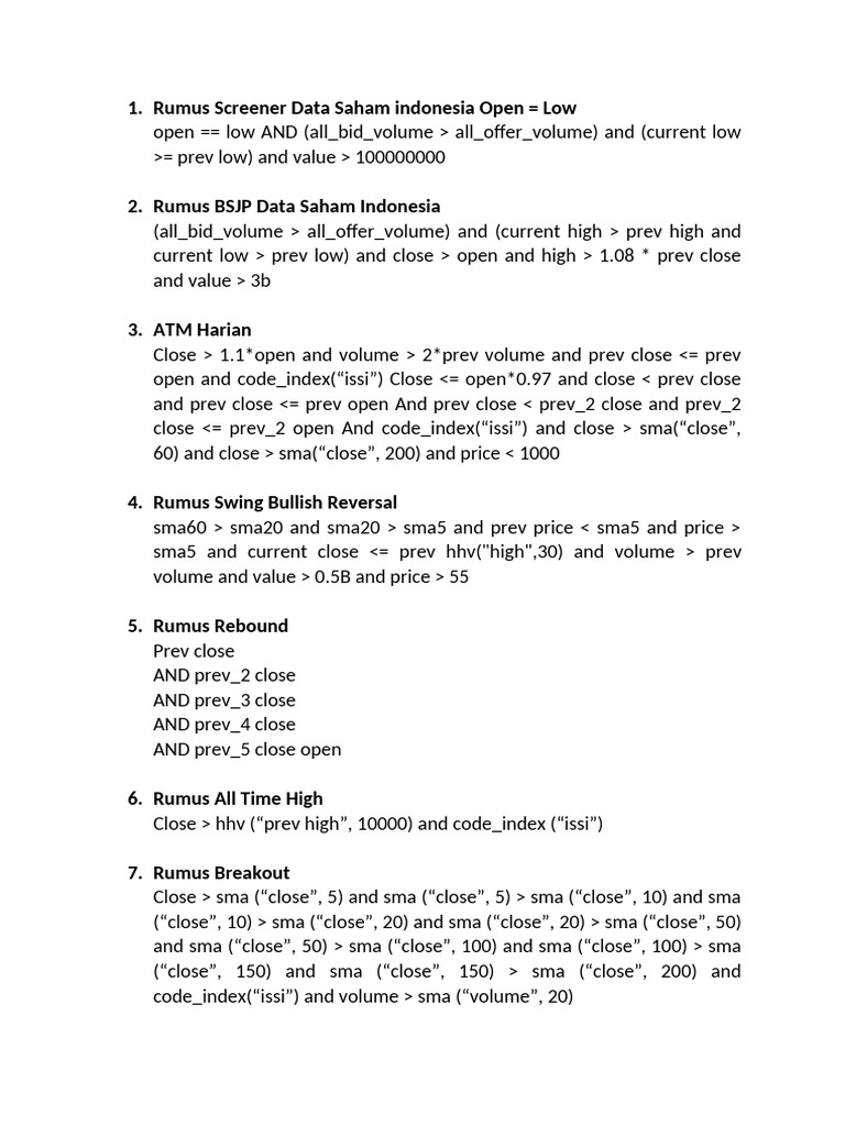 Rumus Screener Data Saham Indonesia Open | PDF | Teaching Methods ...