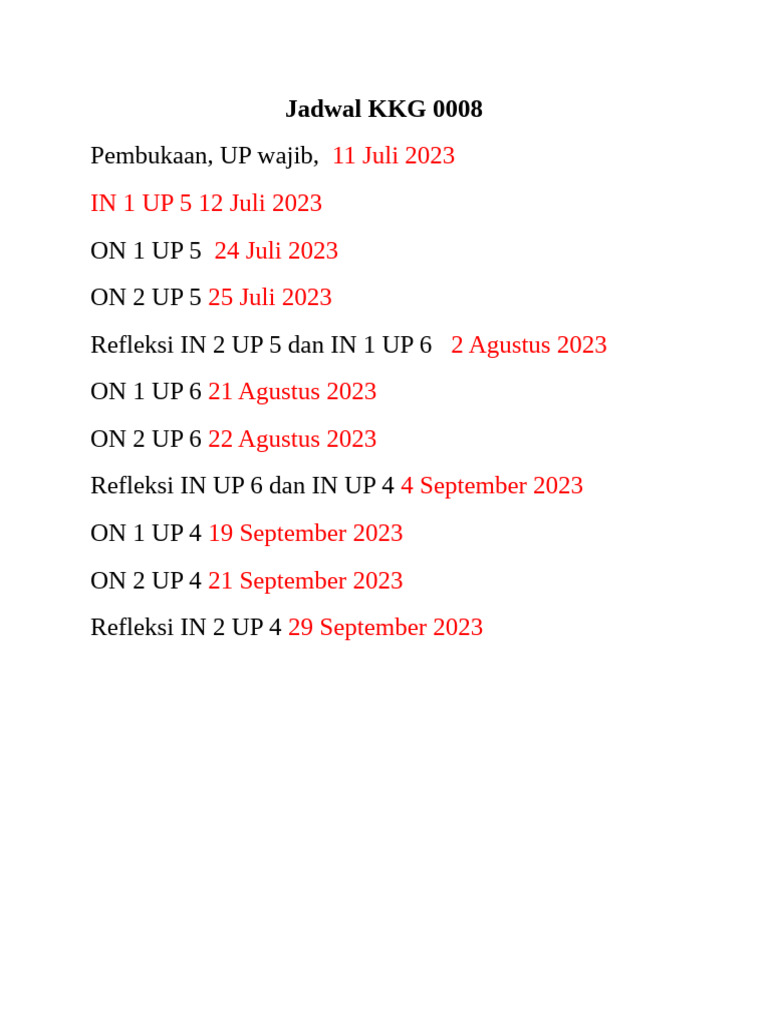 Jadwal KKG 0008 | PDF