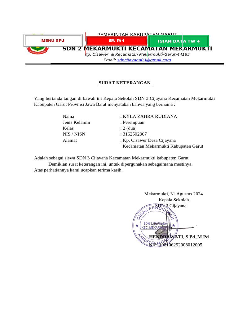Surat Keterangan Kyla 2 | PDF