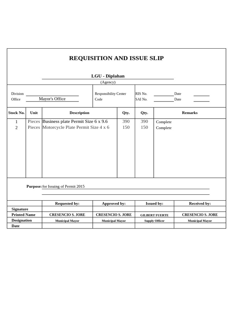 Requisition and Issue Slip - 5 Copies | PDF