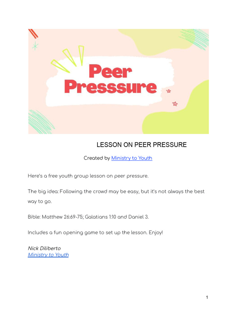 Peer Pressure Youth Lesson | PDF | Jesus | Saint Peter