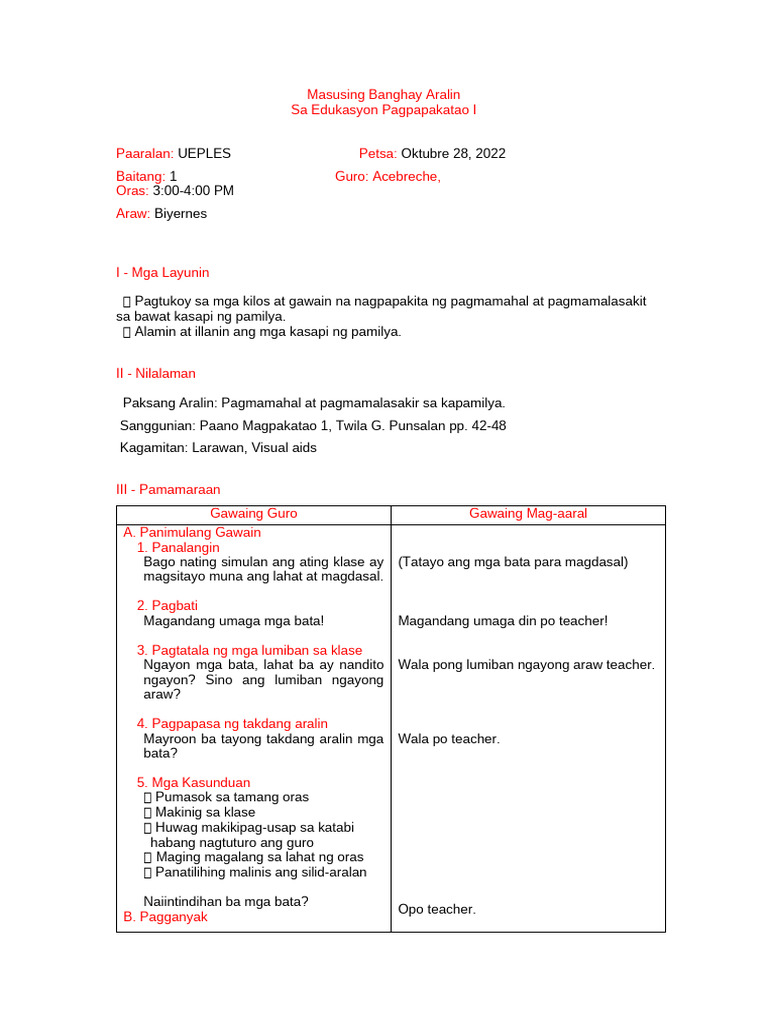 Lesson Plan (GMRC) - 044541 | PDF