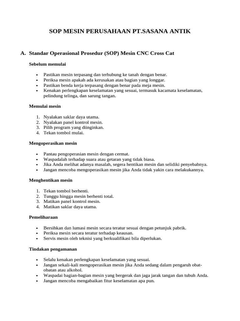 Sop Mesin CNC Cross Cut | PDF