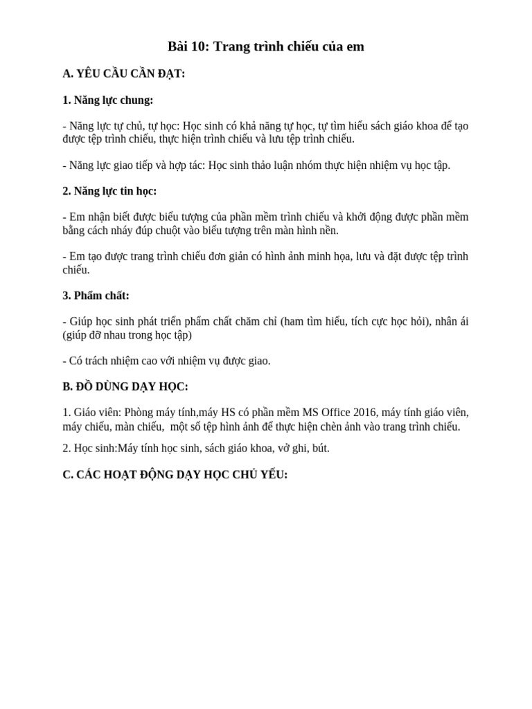 Bài 10 - Trang Trình Chiếu Của Em - Khbd Tiết 1 | PDF