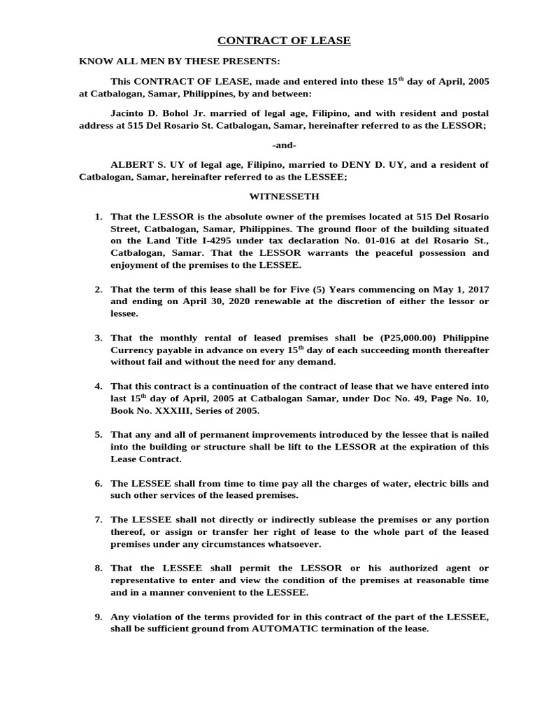 Lease Agreement Details | PDF | Lease | Consent