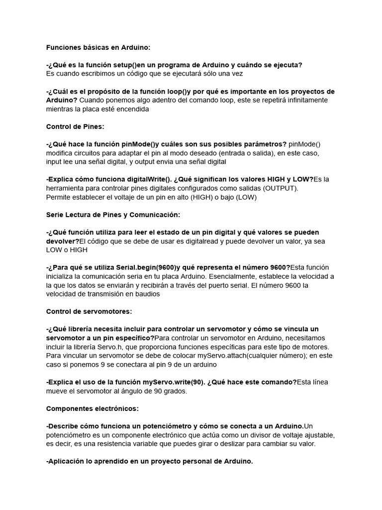 Funciones Básicas En Arduino Pdf Arduino Tipo De Datos