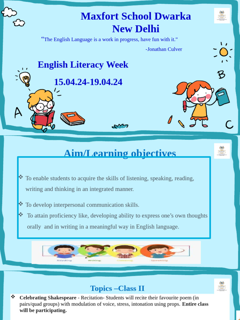 Class II - English Week Activities | PDF | Language Arts & Discipline