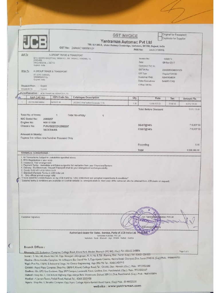 Invoice JCB JS220 | PDF