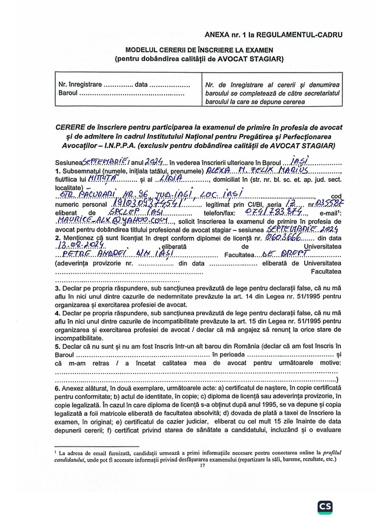 Cerere Inscriere | PDF