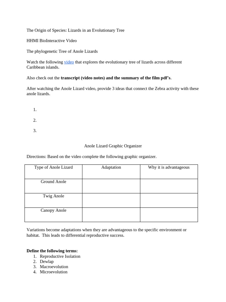 The Origin of Species Lizards in An Evolutionary Tree | PDF | Home ...
