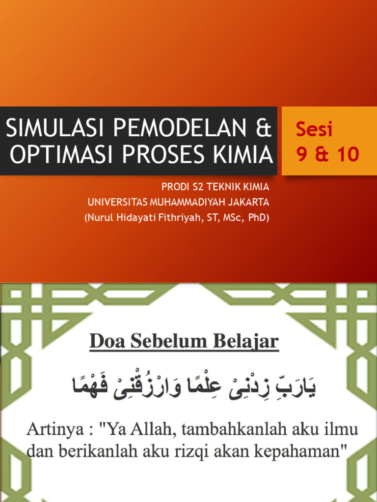 Pemodelan dan Optimasi Proses Kimia | PDF