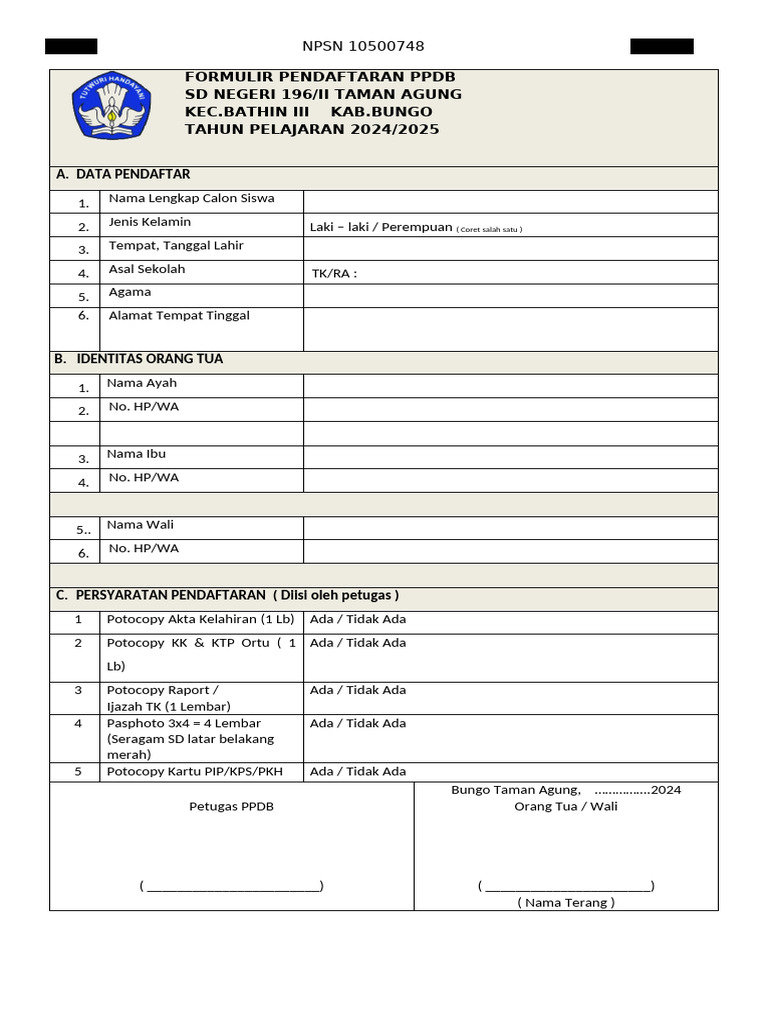 Formulir PPDB 2023-2024 | PDF
