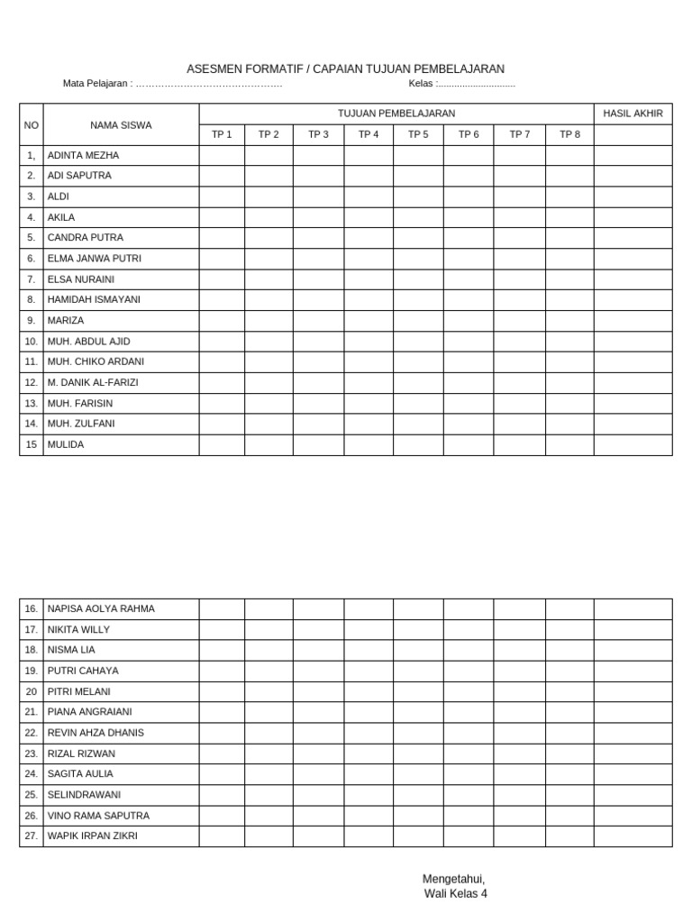 Format Penilaian Formatifr | PDF | Olahraga & Rekreasi