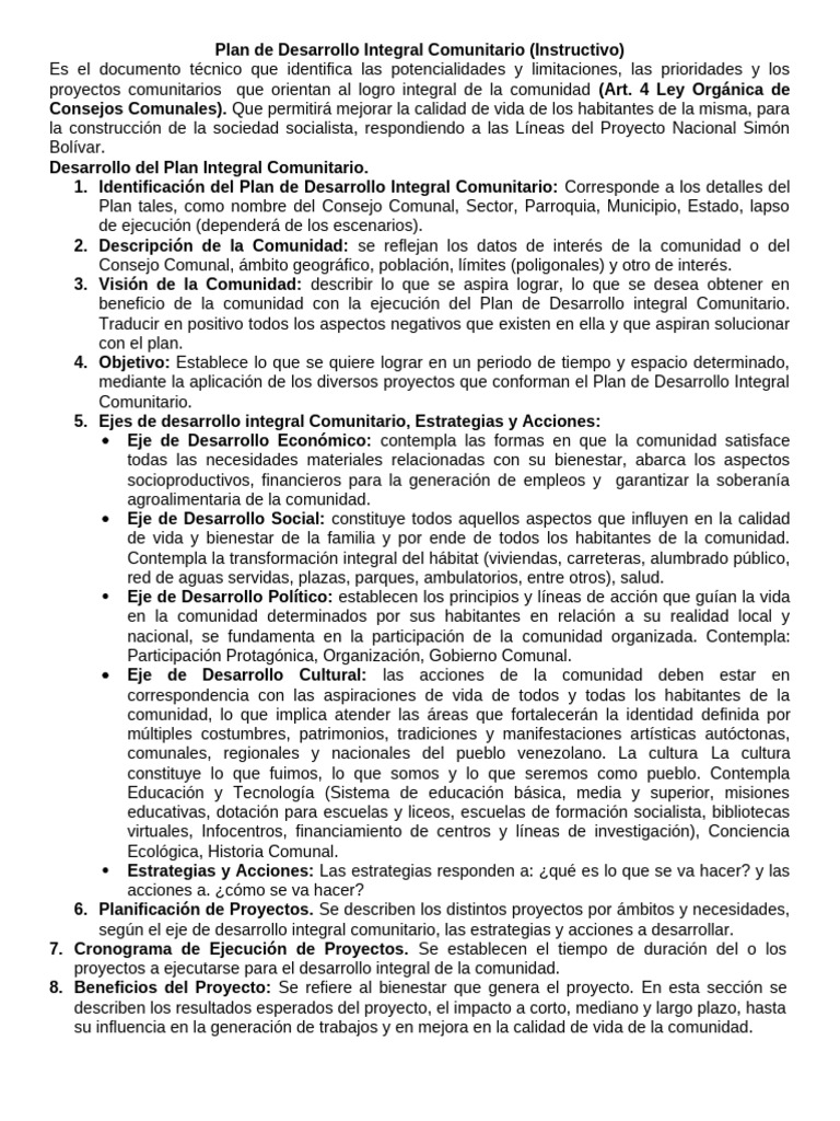 INSTRUCTIVO - Plan de Desarrollo | PDF | Comunidad