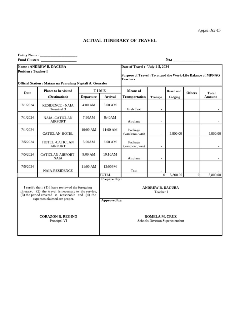 Itinerary of Travel Boracay | PDF | Transport