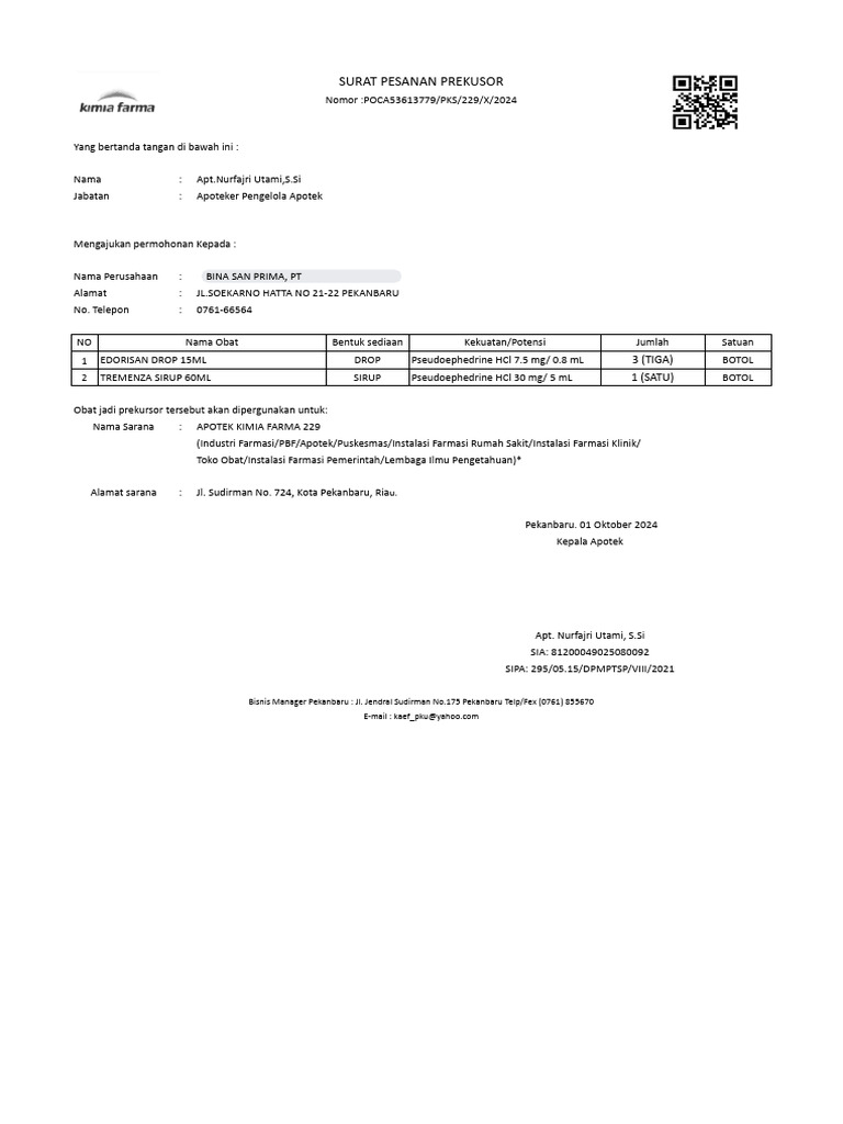 Contoh Surat Pesanan Apotek | PDF