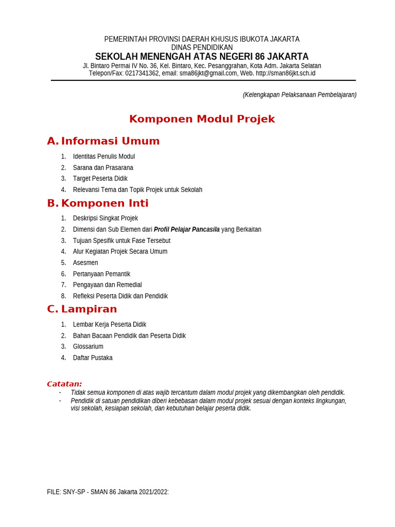 Komponen Modul Projek Sman 86 | PDF | Seni