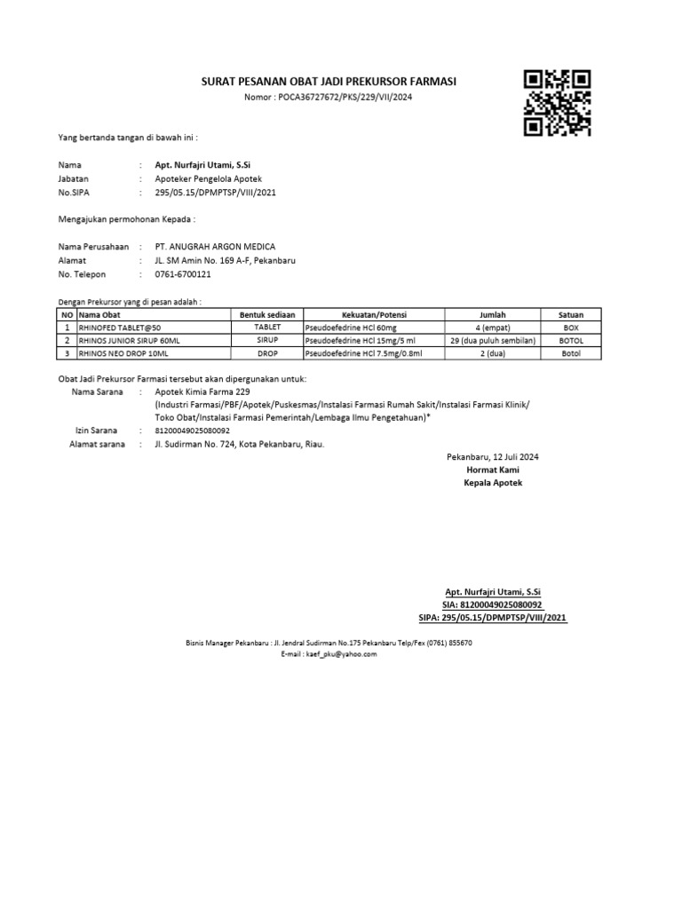 Pesanan Obat Prekursor Apotek Pekanbaru | PDF