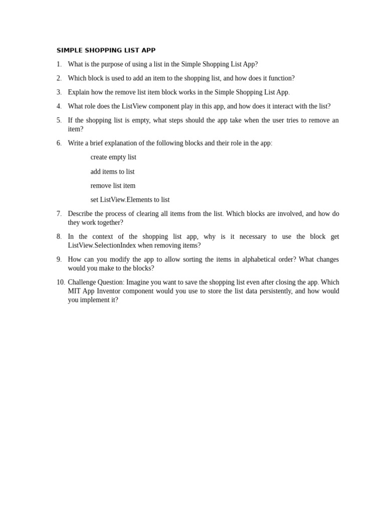 Simple Shopping List App | PDF | Computers