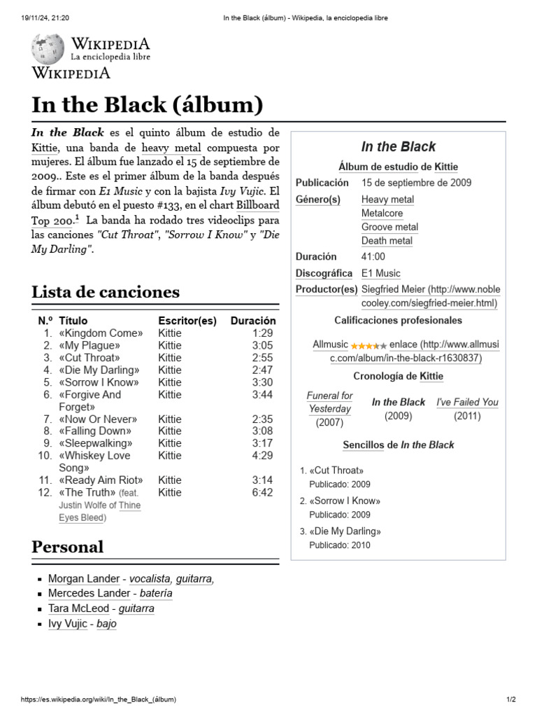 In The Black (Álbum) - Wikipedia, La Enciclopedia Libre | PDF | Álbumes ...