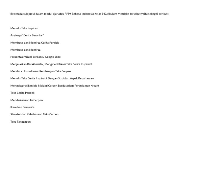 Beberapa Sub Judul Dalam Modul Ajar Atau RPP Kurikulum Merdeka Kelas IX | PDF | Pengembangan ...