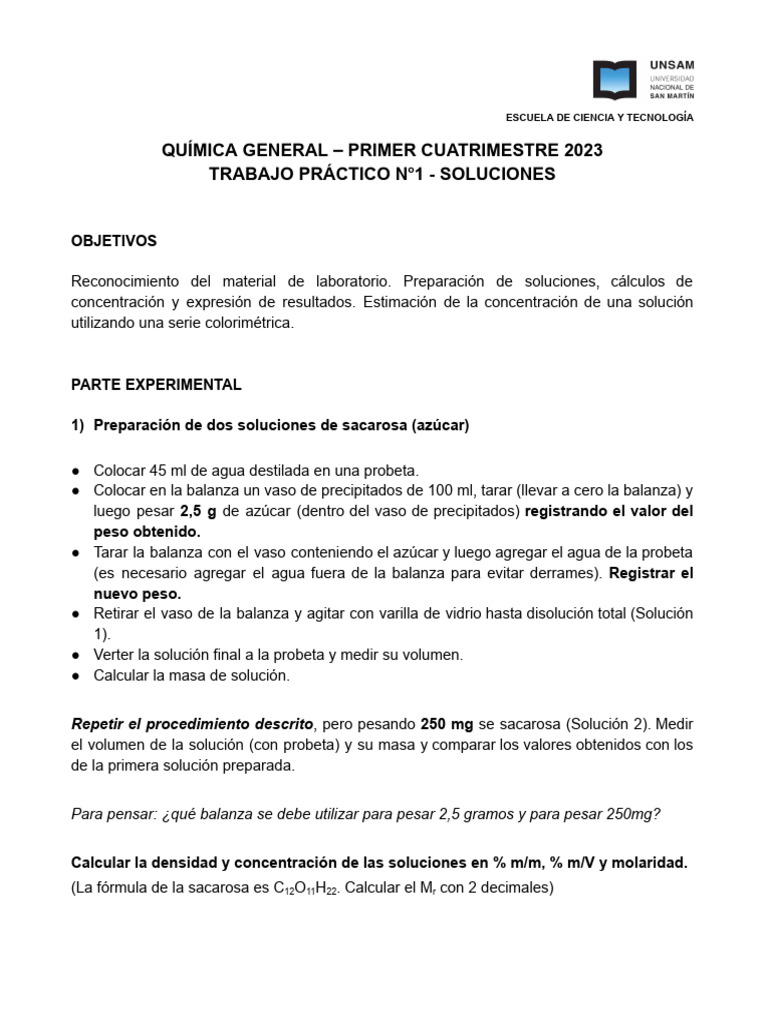 TP1 Soluciones 1c 2023 | PDF | Concentración | Etanol