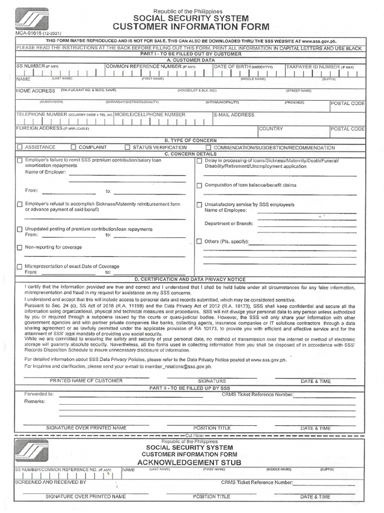 Customer Information Form (MCA-01616) | PDF