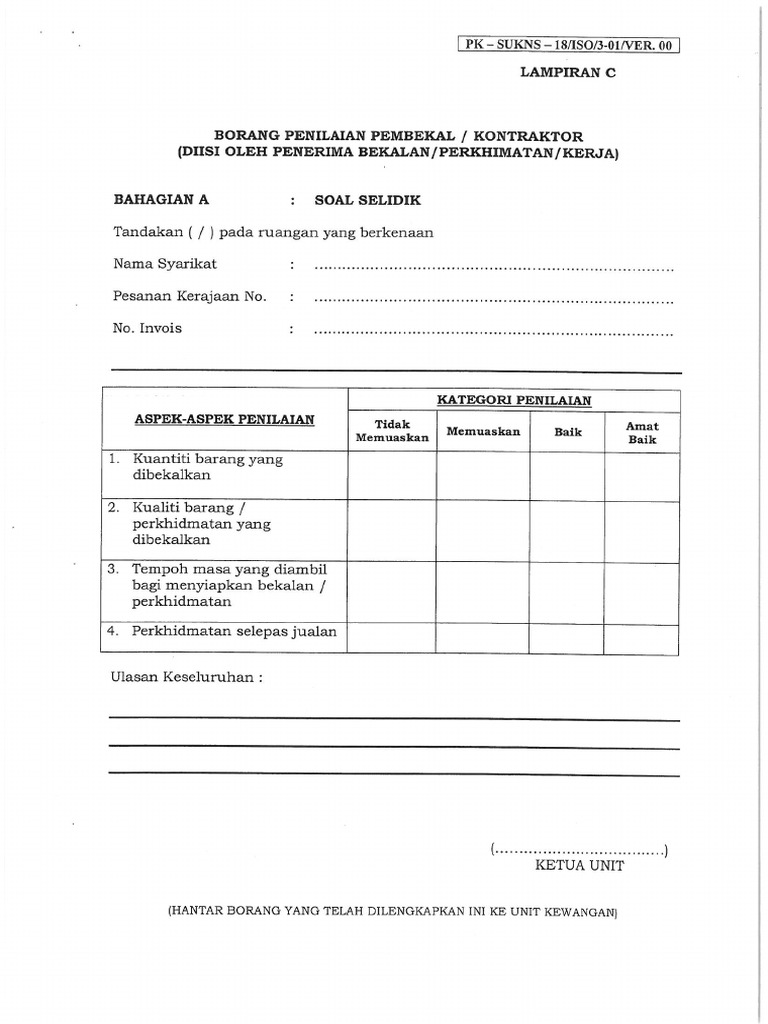 LampiranC-BorangPenilaianPembekal Kontraktor | PDF