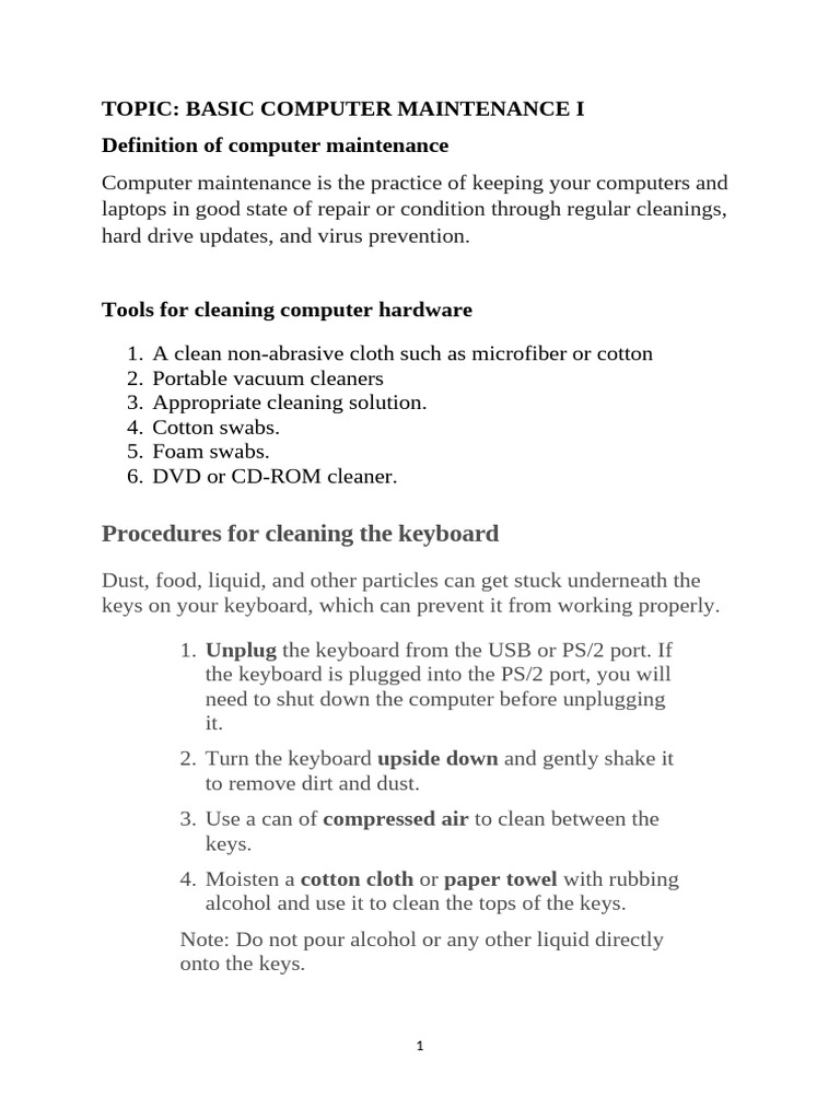 P - Basic Computer Maintenance - SS2 - Wkno - 7 - Term - 3 - New | PDF ...