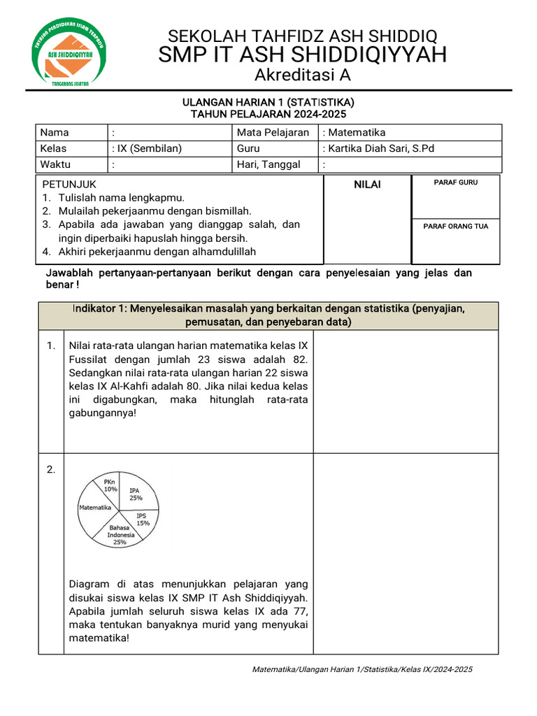 MTK - Uh 1 Statistika - Ix - Kartika-1 | PDF