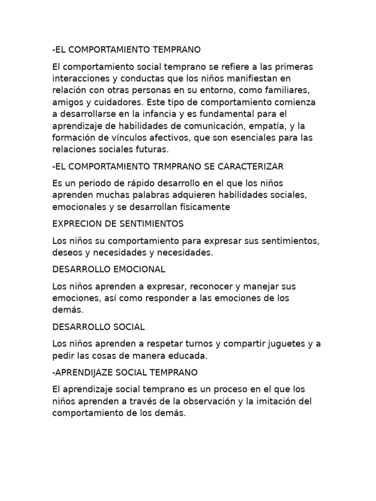 El Comportamiento Temprano | PDF | Comportamiento | Aprendizaje