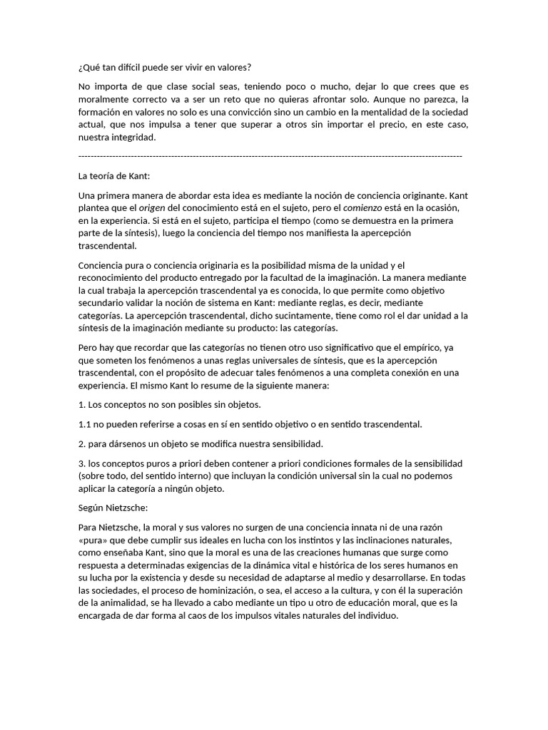 Qué Tan Difícil Puede Ser Vivir en Valores | PDF | Moralidad | Immanuel ...
