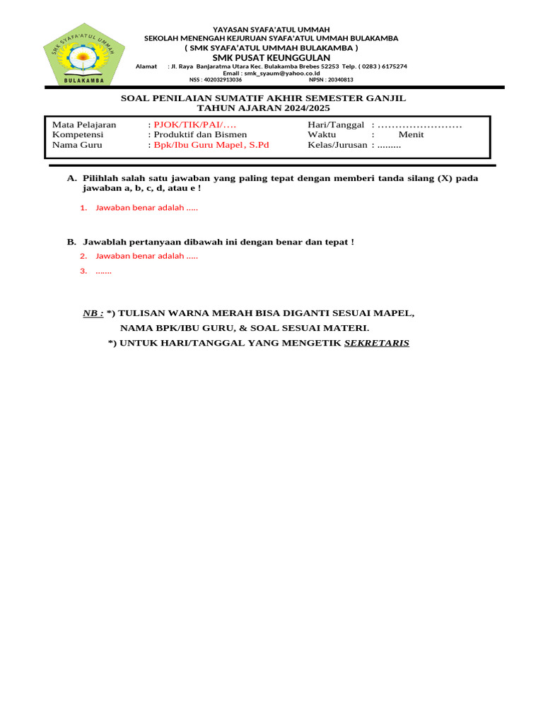 COVER SOAL PTS1 - Sep 2024 | PDF
