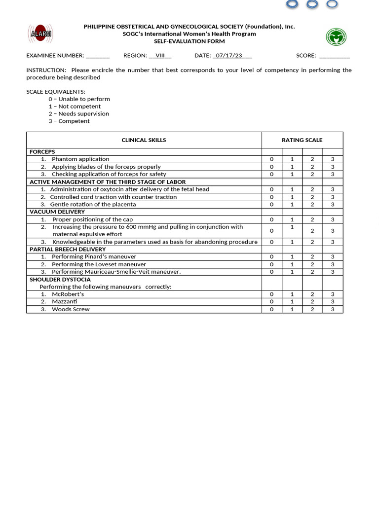 Final OSCE Self Assessment Tool | PDF | Childbirth | Midwifery