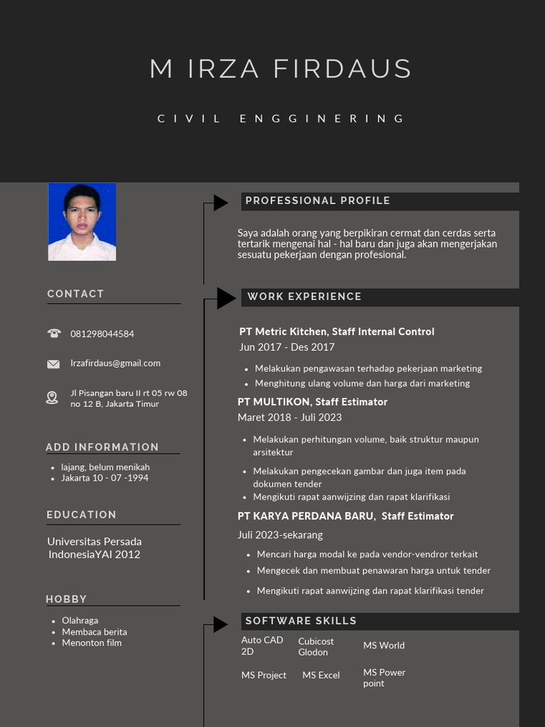 CV M Irza Firdaus | PDF