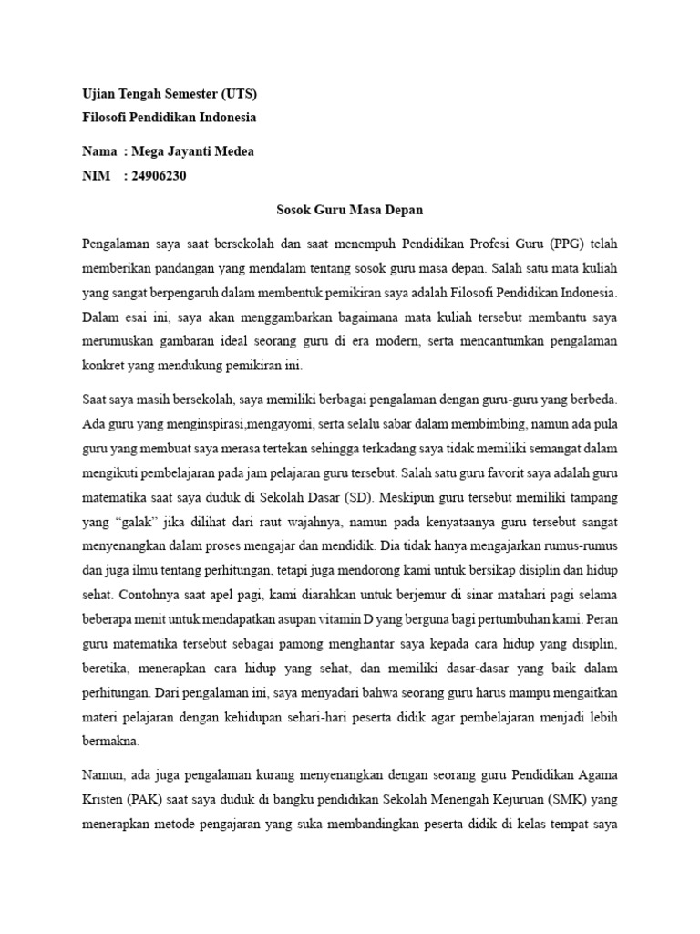 UTS Filosofi Pendidikan Indonesia Mega Jayanti Medea | PDF