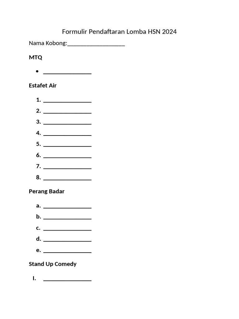 Formulir Pendaftaran Lomba HSN 2024 | PDF