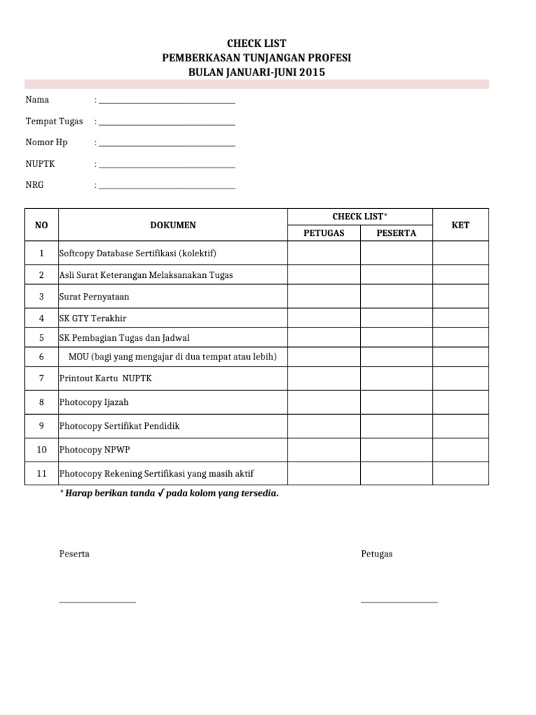 Checklist Pemberkasan Tunjangan Profesi | PDF | Komputer