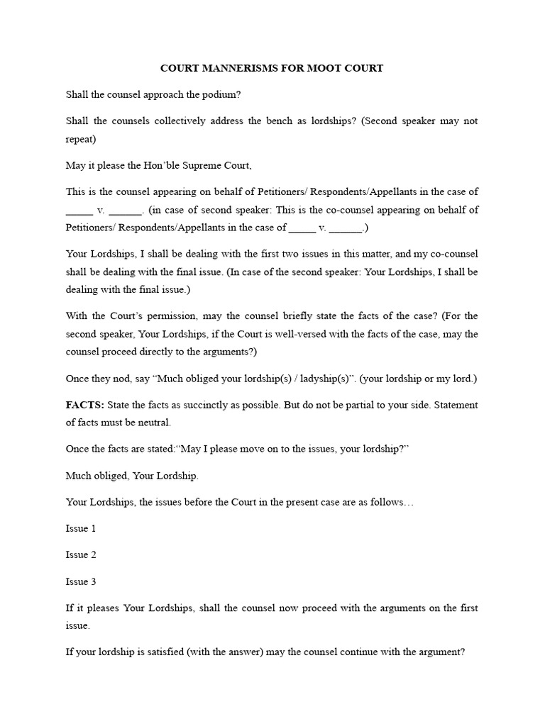 Moot Court Mannerisms and Etiquette | PDF | Judiciaries | Public Law