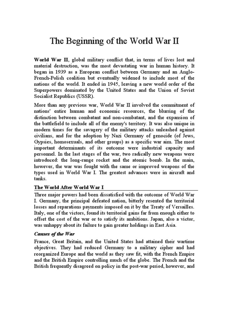 The Beginning of The World War II | PDF | Adolf Hitler | World War