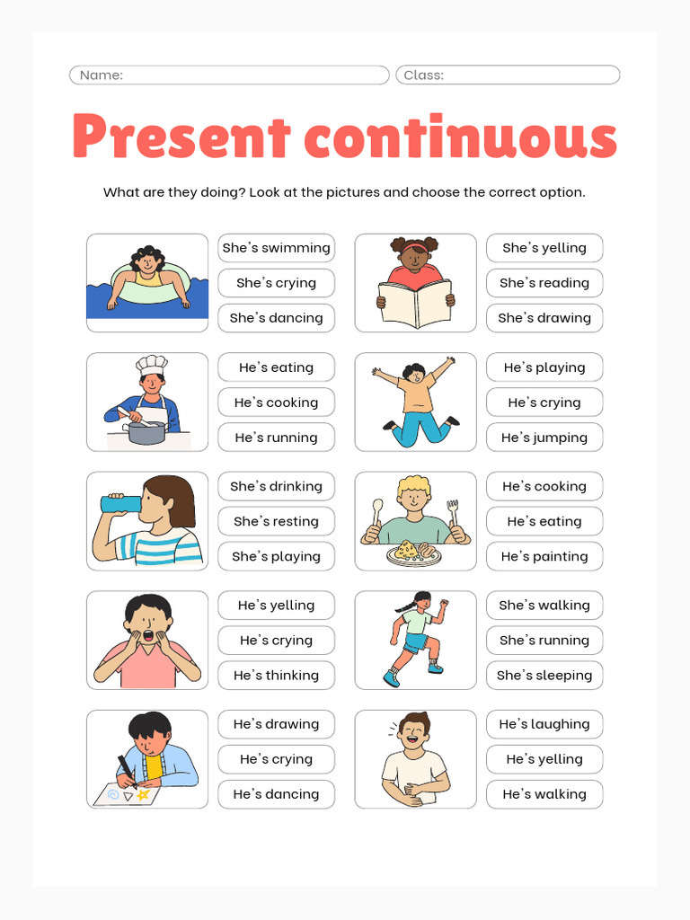 Present Continuous Worksheet | PDF