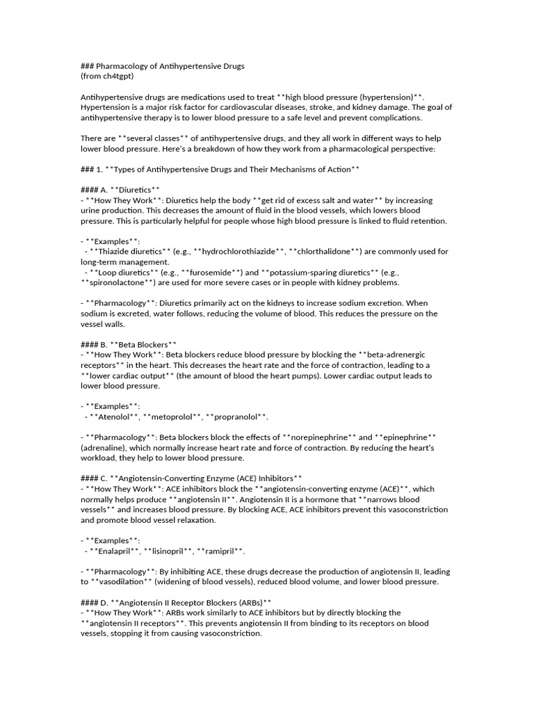 Antihypertensive Drugs: Types & Effects | PDF | Blood Pressure ...