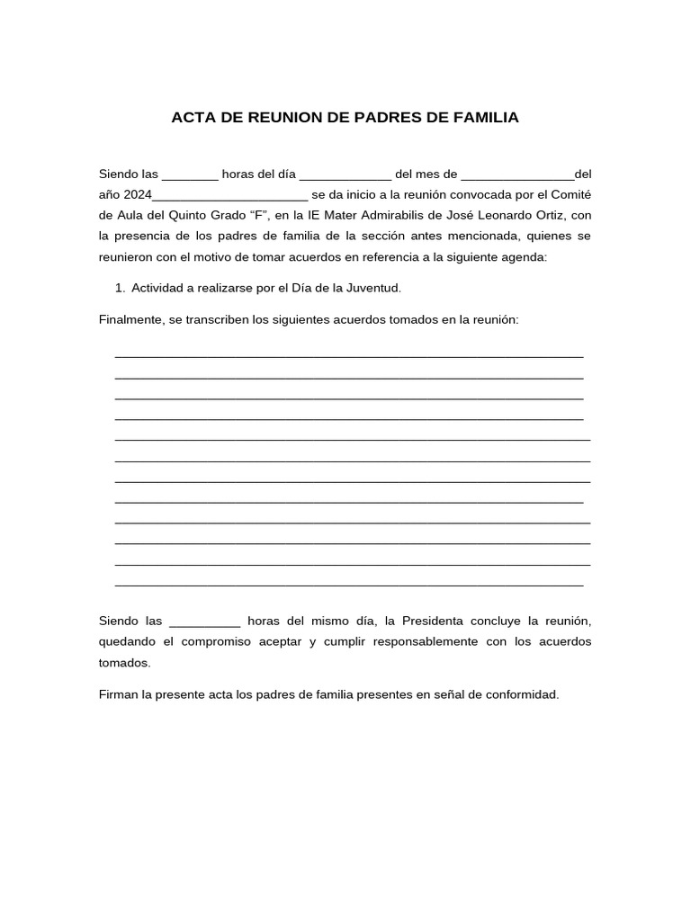 Acta de Reunion Con PPFF | PDF