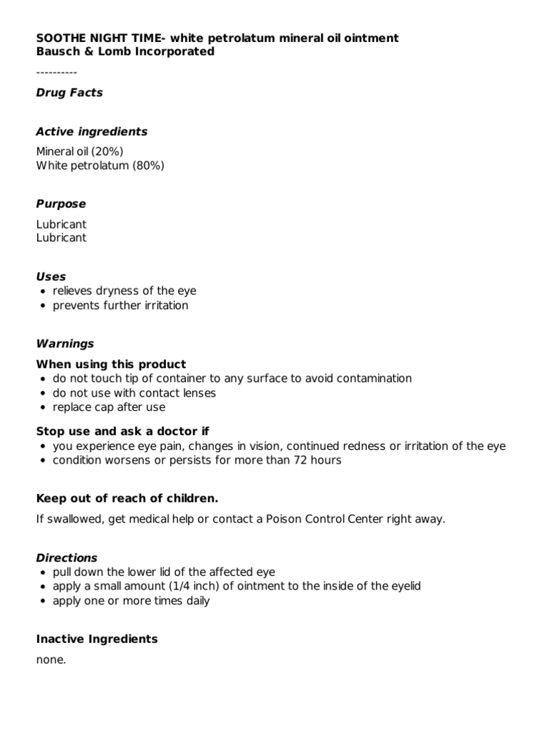 Drug Facts: SOOTHE NIGHT TIME-white Petrolatum Mineral Oil Ointment ...