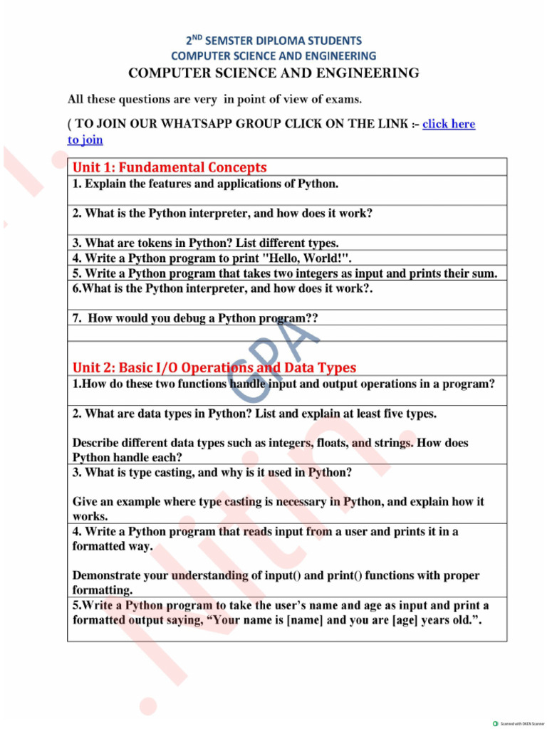 Cse (Python) Vvi Questions | PDF