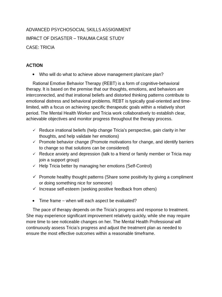 Trauma Case Study Tricia Action | PDF | Self-Improvement