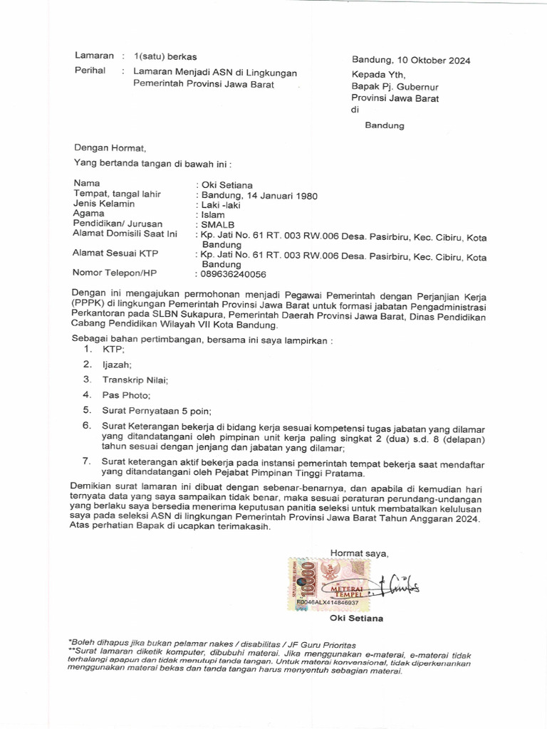 Surat Pernyataan Oki 2024 | PDF