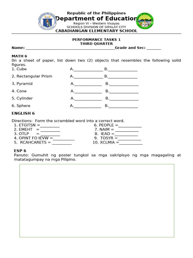 Performance Tasks 3RD Q | PDF | Numbers | Mathematics