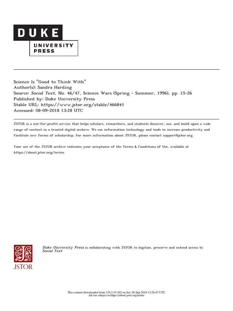 Sandra HARDING - Science Is "Good To Think With" | PDF | Science ...
