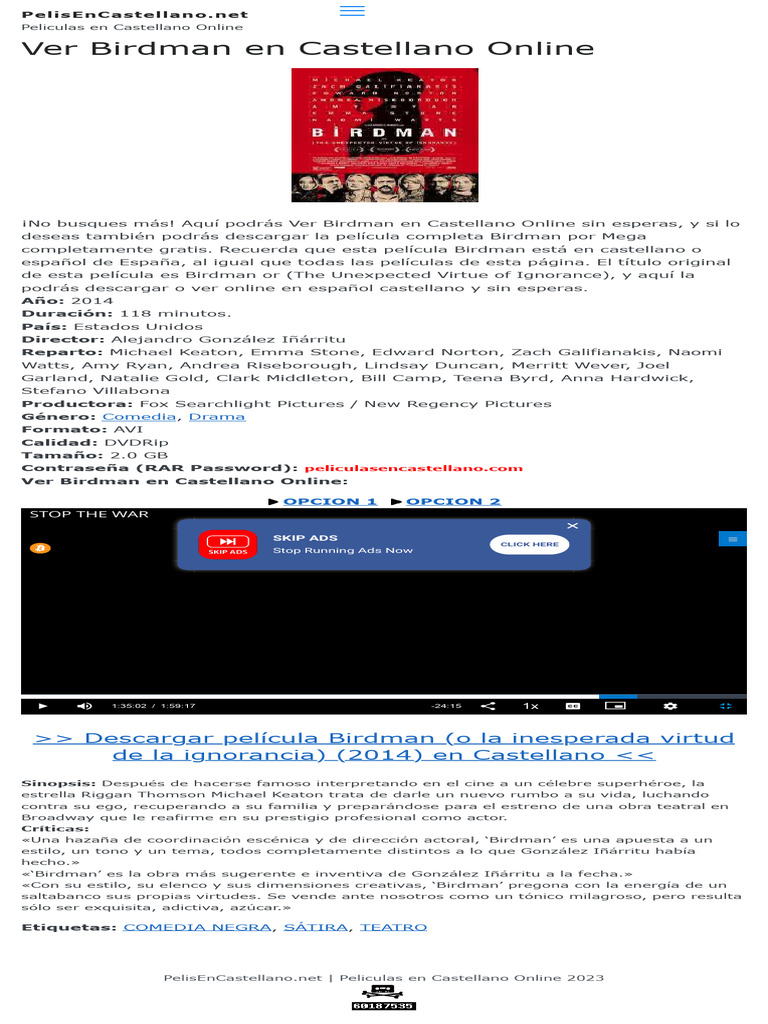 Ver Birdman en Castellano Online - Peliculas en Castellano Online | PDF | Ganadores del Golden ...